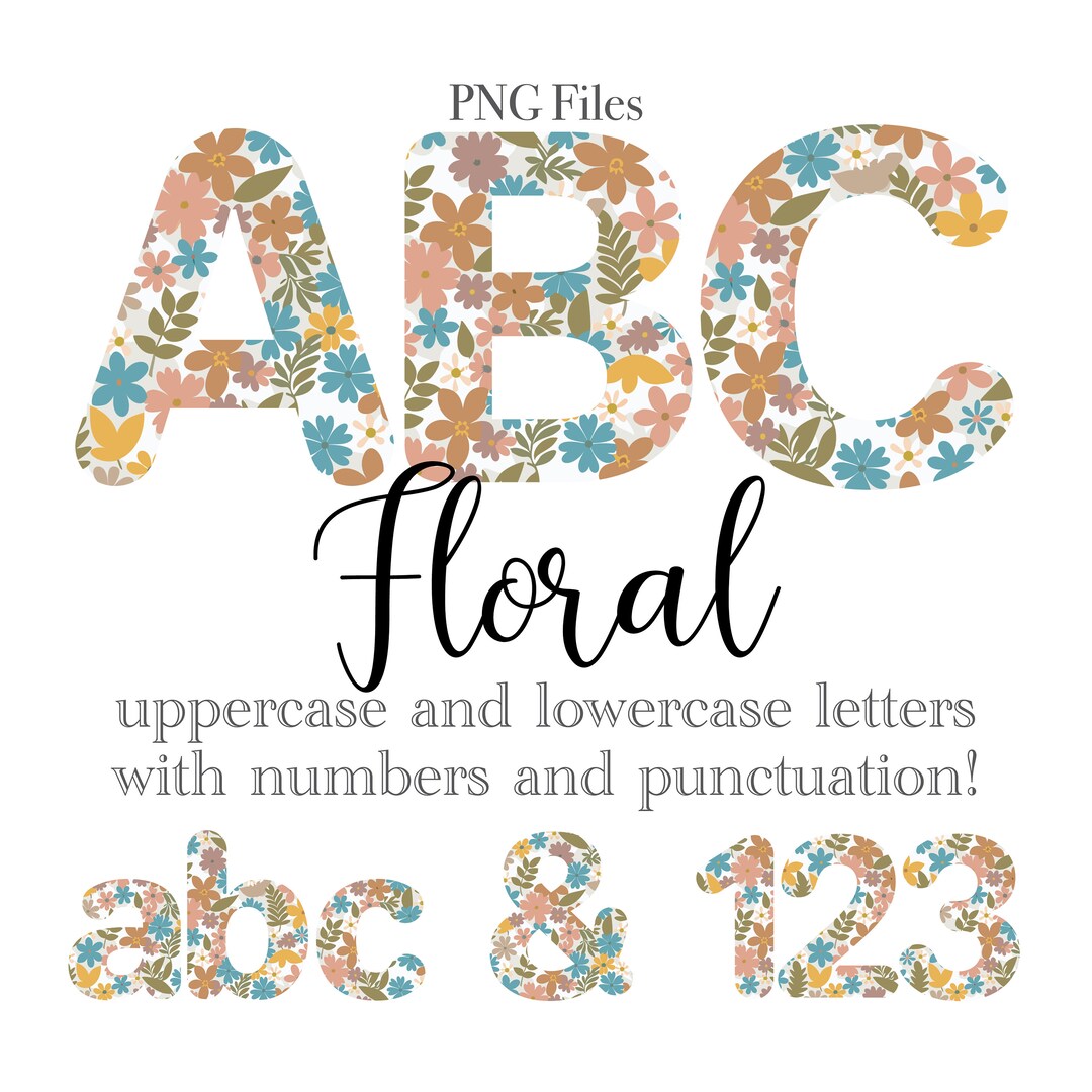 Floral Alphabet Letters and Numbers, Floral Letters PNG, Flower Letters ...