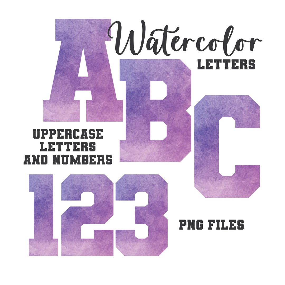 Purple Watercolor Varsity Letters, Varsity Lettering, Watercolor Art ...