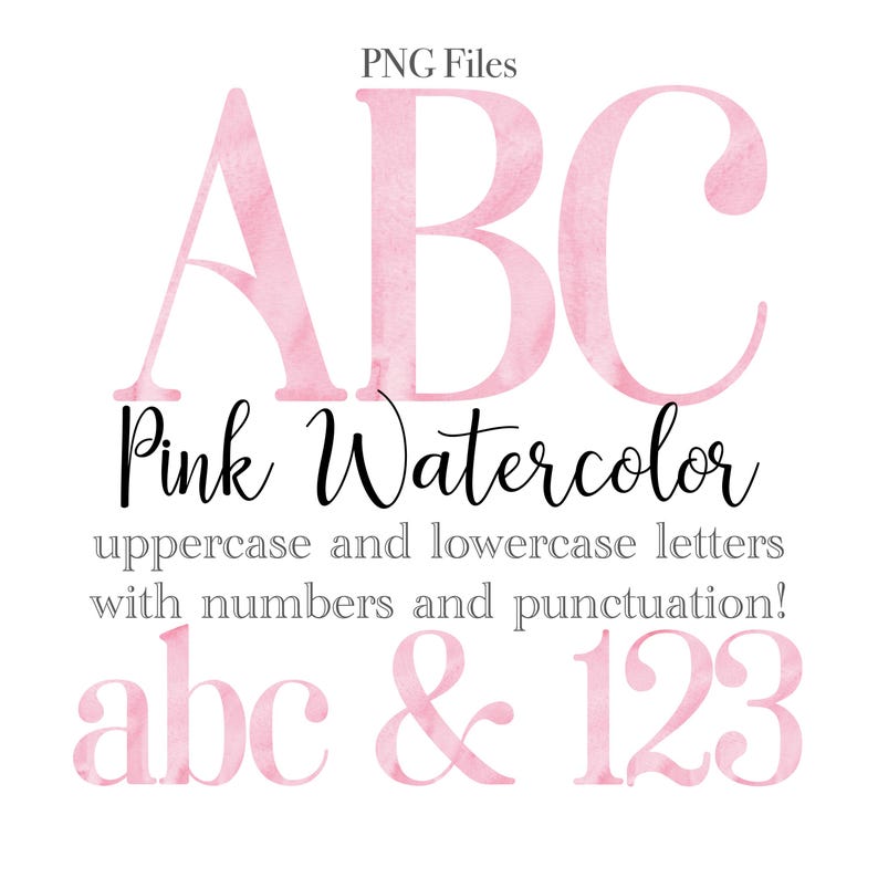 Pink Watercolor Alphabet Letters and Numbers, Wedding Lettering ...