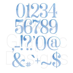 Blue Watercolor Alphabet Letters and Numbers, Baby Shower Lettering ...