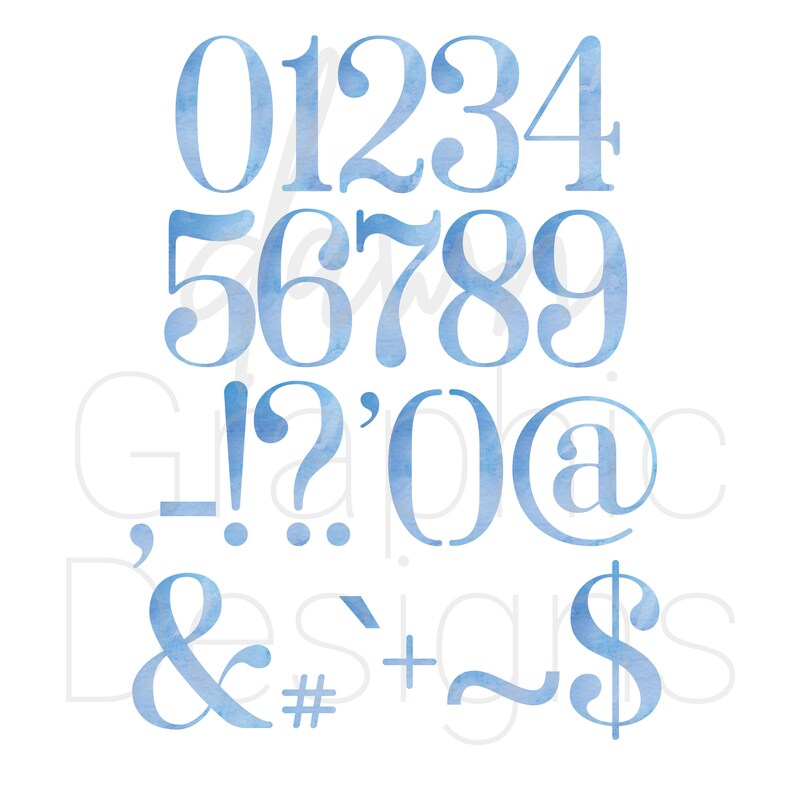 Blue Watercolor Alphabet Letters and Numbers, Baby Shower Lettering ...