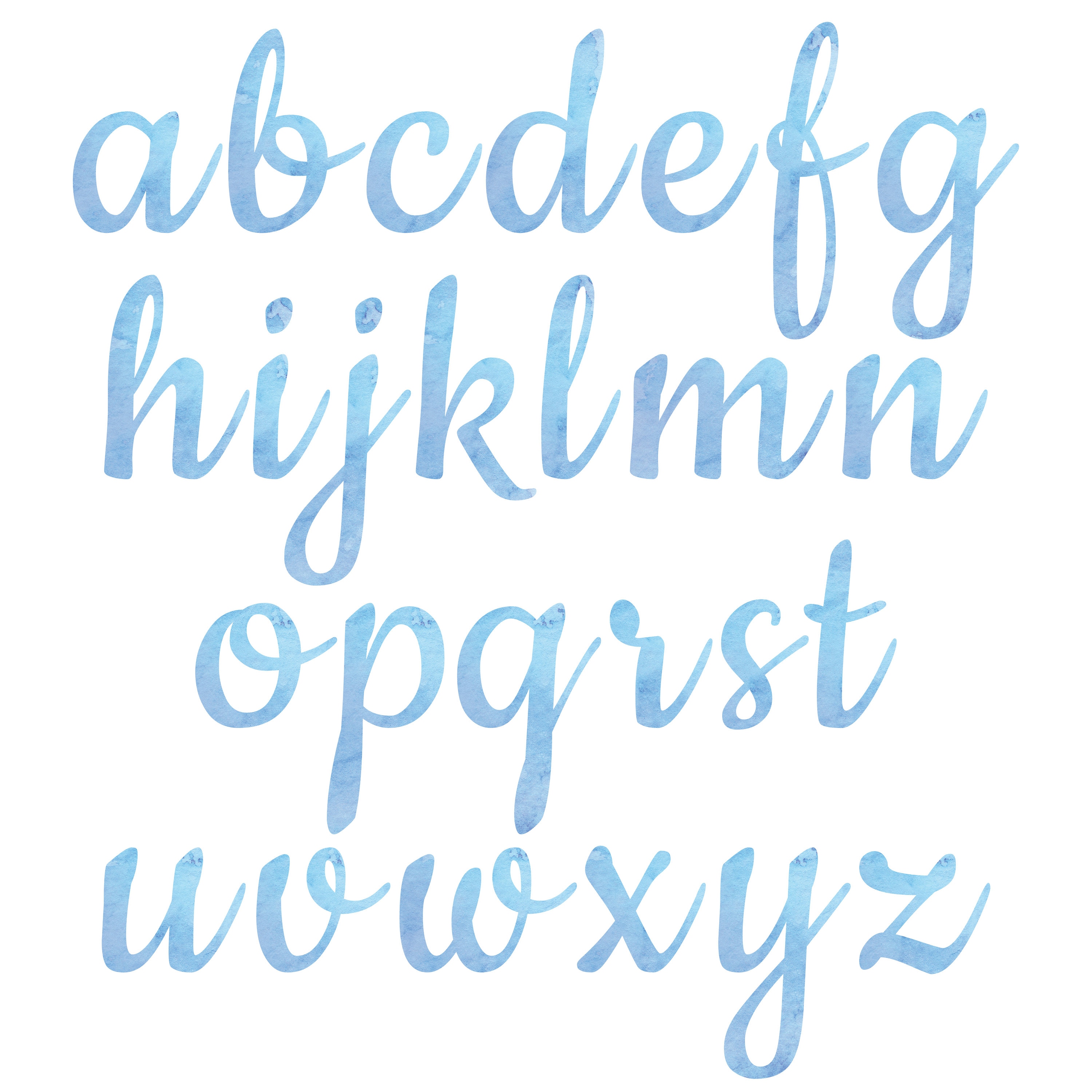 Blue Watercolor Letters and Numbers, Script Watercolor Lettering ...