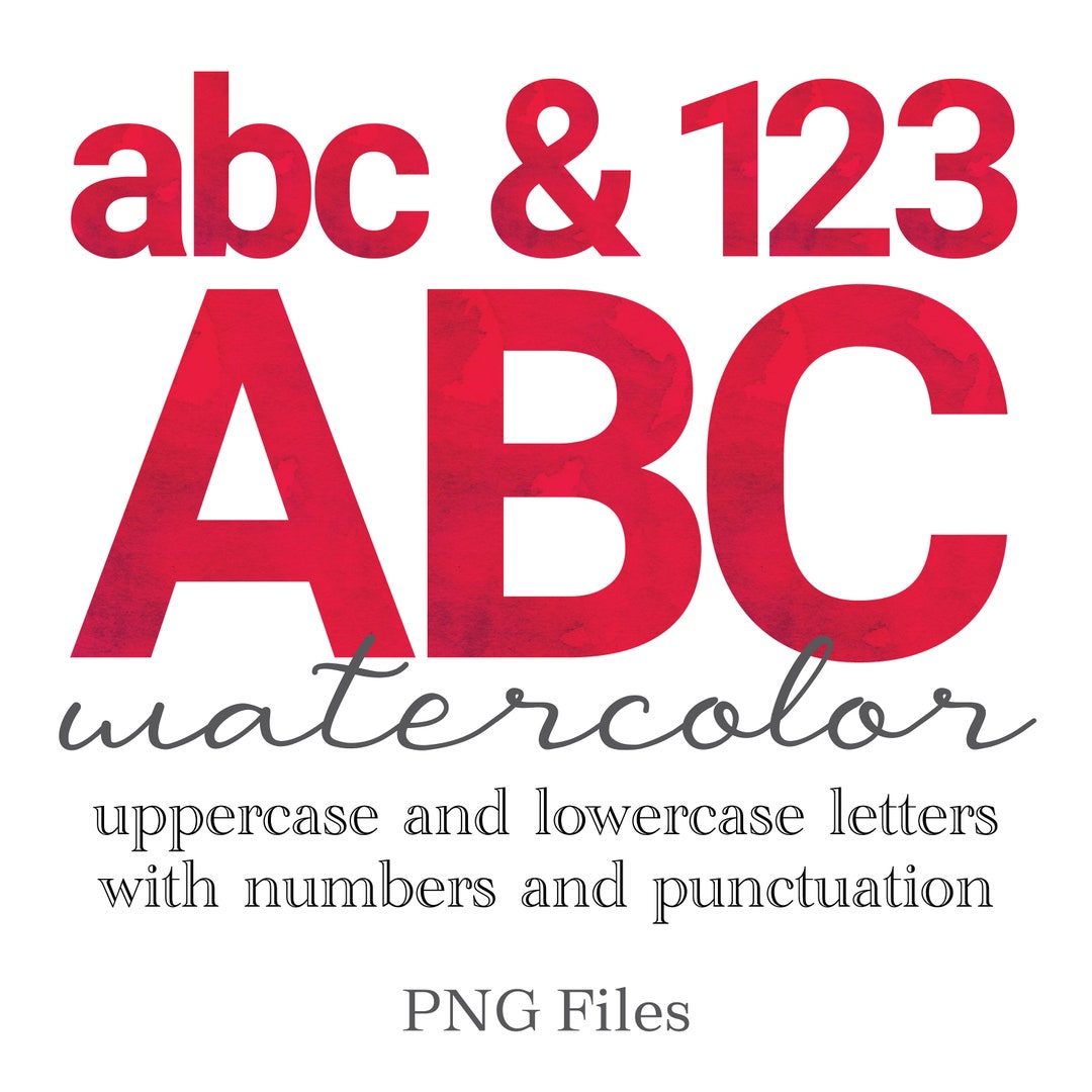 Red Watercolor Alphabet Letters and Numbers, Bright Letters, Watercolor ...
