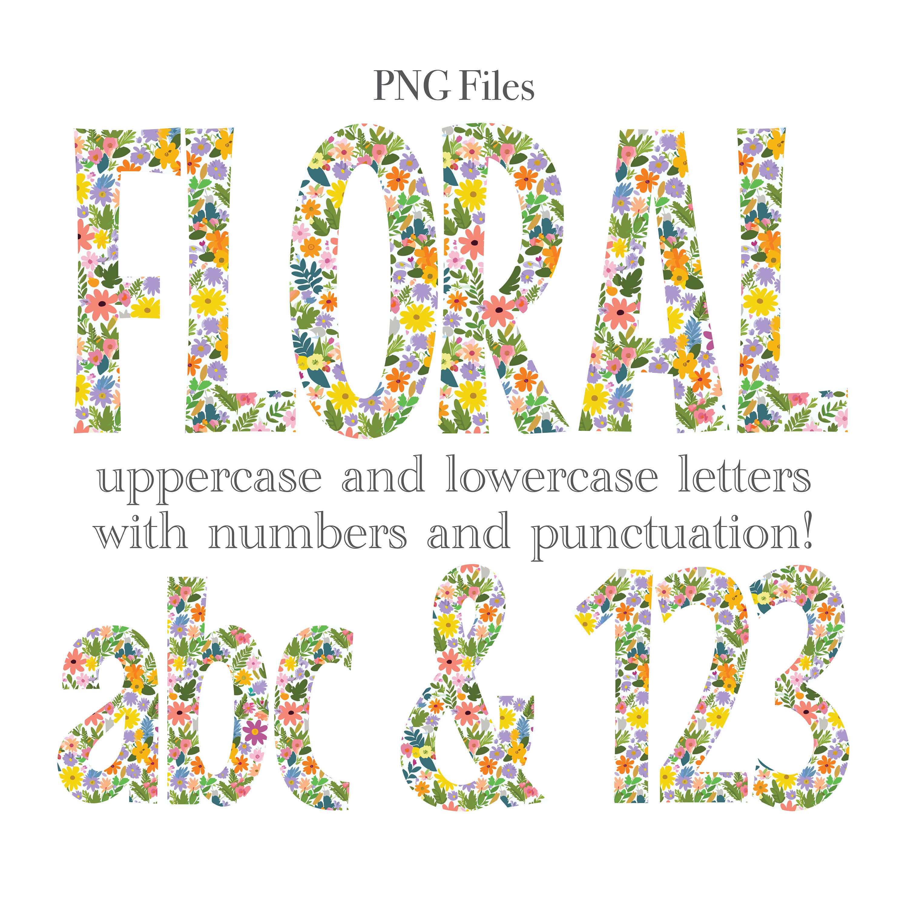 Floral Alphabet Letters and Numbers, Floral Alpha, Flower Letters for ...