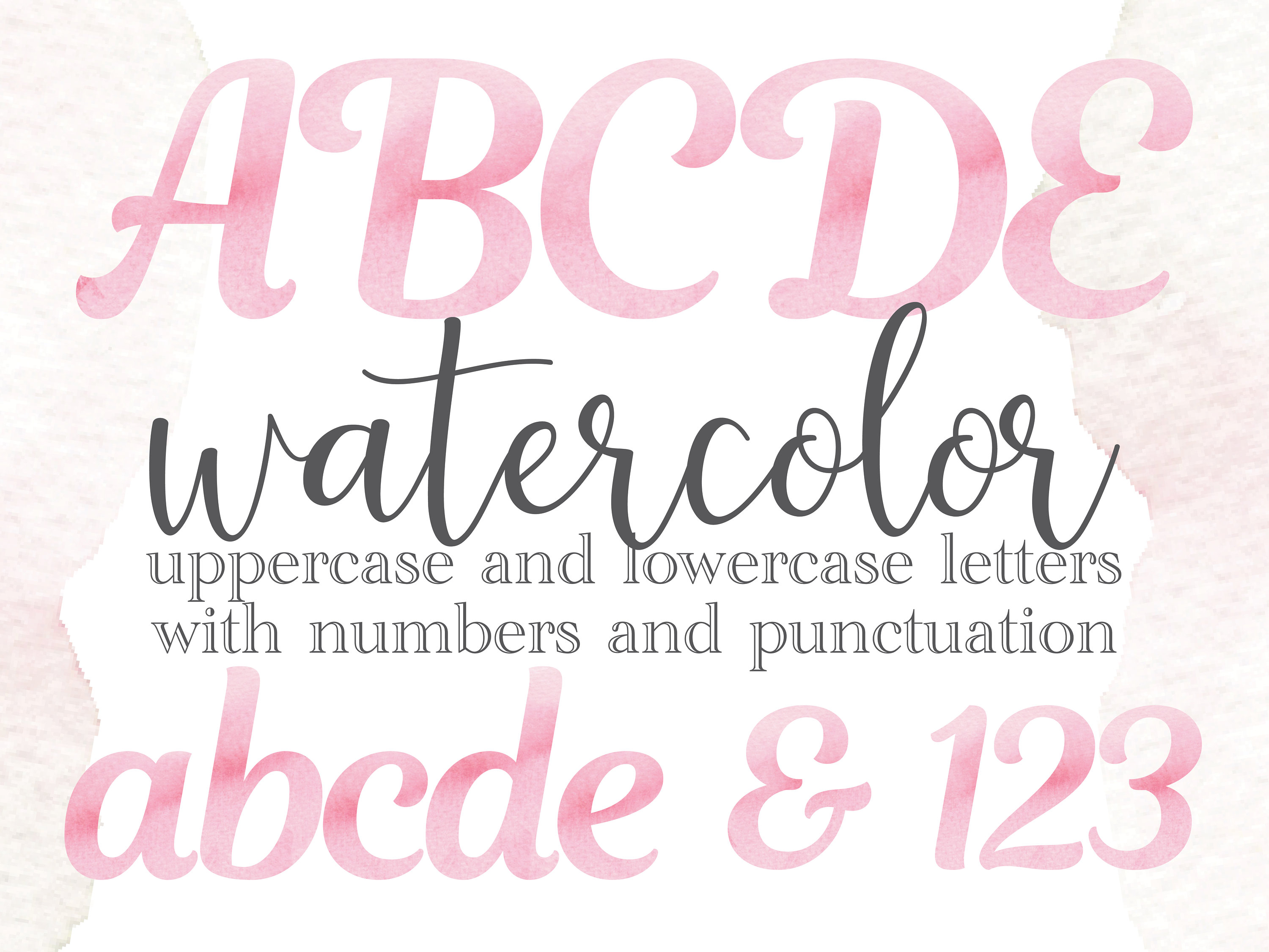 Pink Watercolor Alphabet Letters and Numbers, Wedding Lettering ...