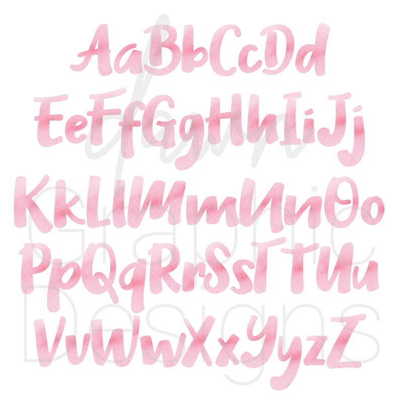 Pink Watercolor Alphabet Letters and Numbers, Wedding Lettering ...