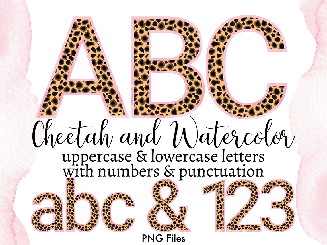 Cheetah Print Lettering, Pink Watercolor Alphabet Letters, PNG Letters ...