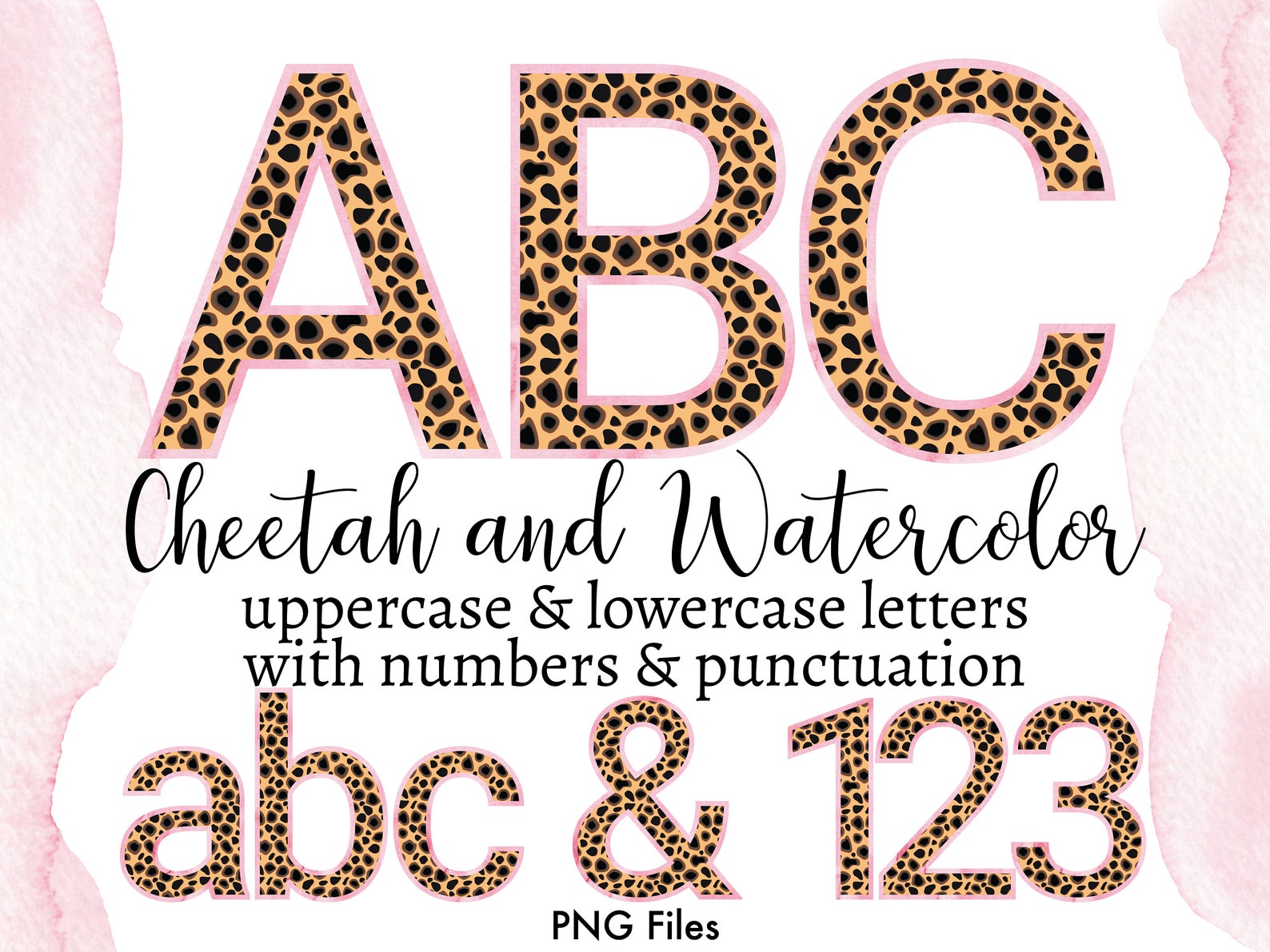 Cheetah Print Lettering, Pink Watercolor Alphabet Letters, PNG Letters ...