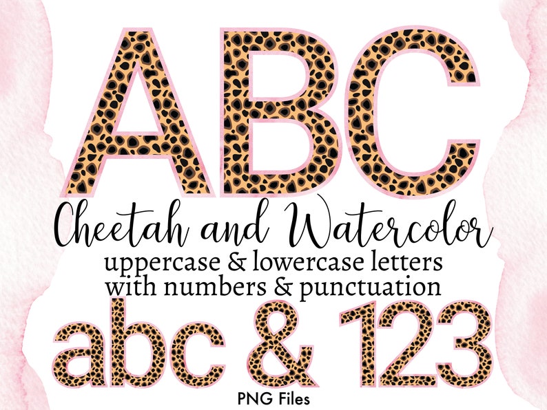 Cheetah Print Lettering, Pink Watercolor Alphabet Letters, PNG Letters ...