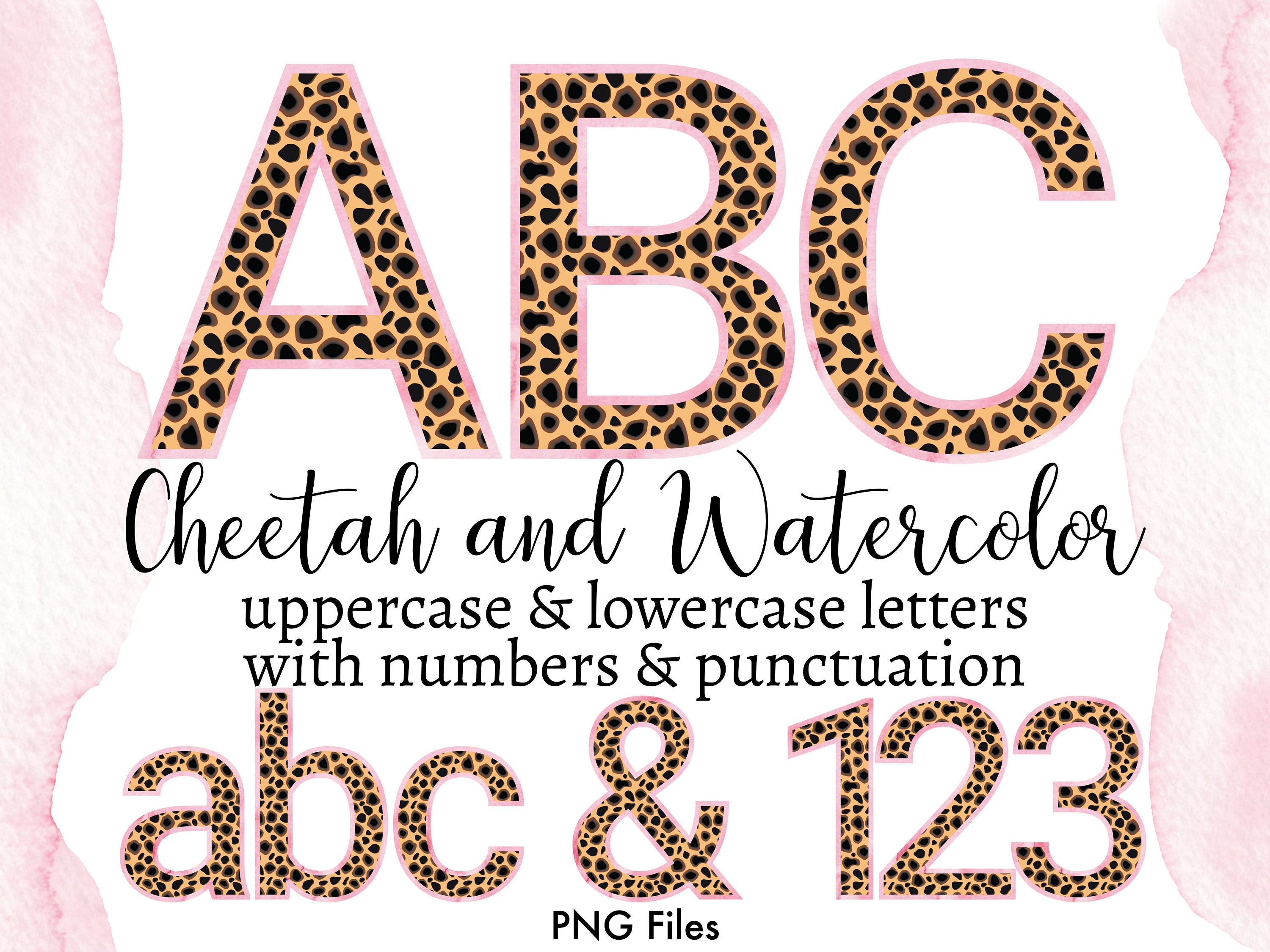 Cheetah Print Lettering, Pink Watercolor Alphabet Letters, PNG Letters ...