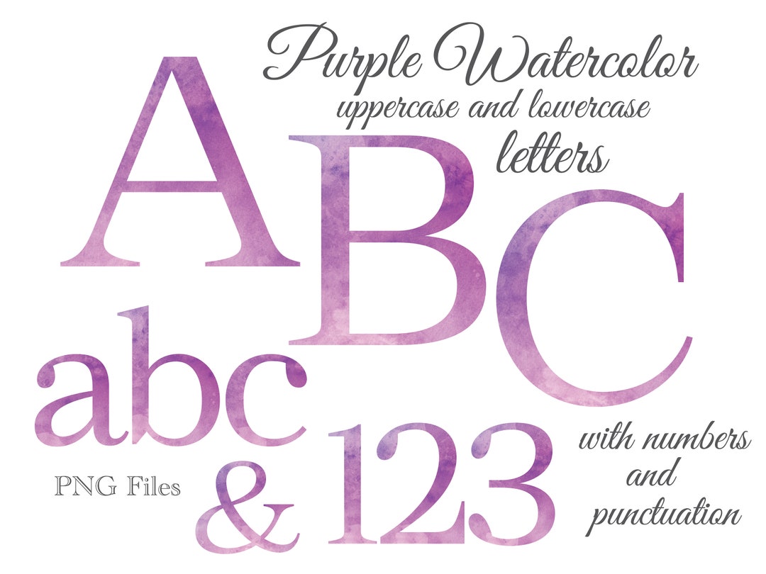 Purple Watercolor Alphabet Letters and Numbers, Wedding Lettering ...