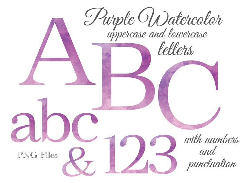 Purple Watercolor Alphabet Letters and Numbers Wedding - Etsy
