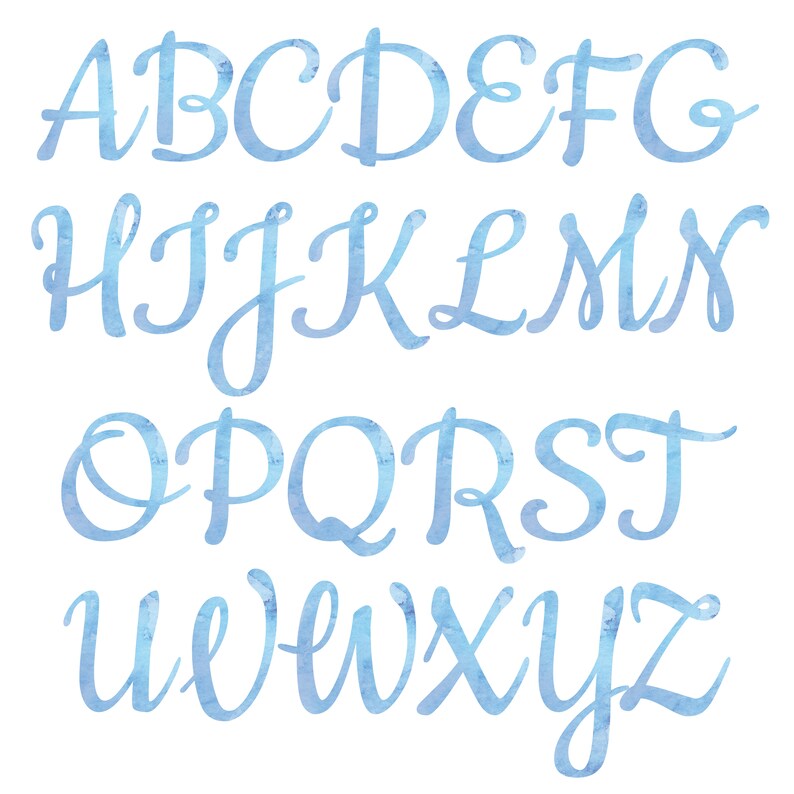 Blue Watercolor Letters and Numbers, Script Watercolor Lettering ...