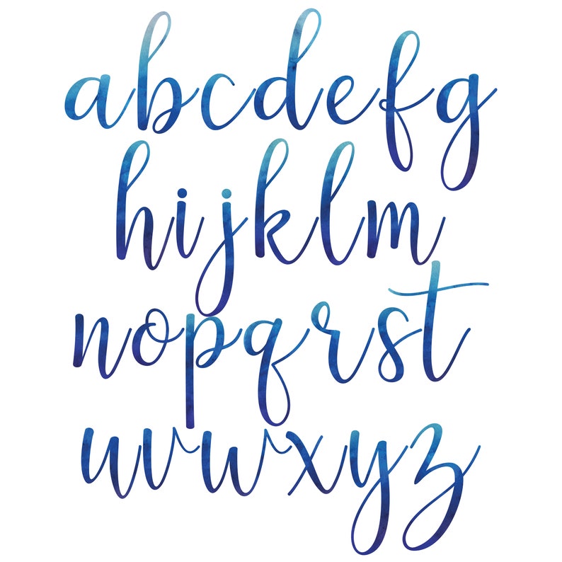 Blue Watercolor Letters and Numbers, Script Watercolor Lettering ...