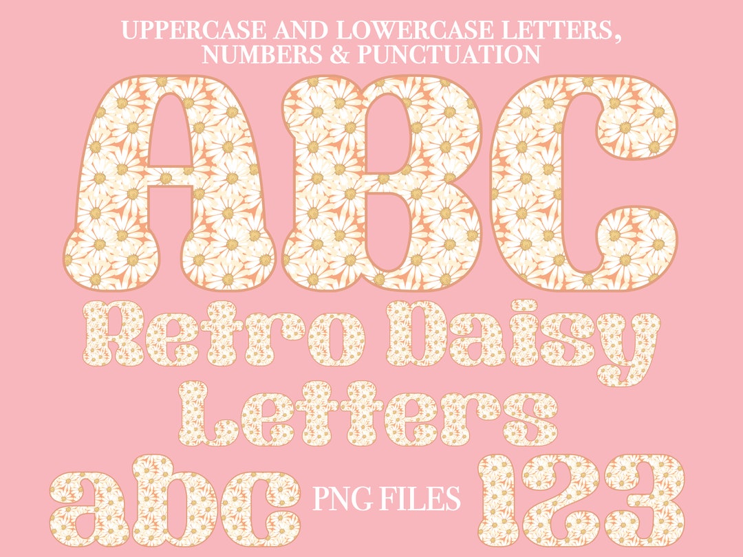 Retro Font Lettering, Daisy Print Alphabet Letters, Hippie Letters ...