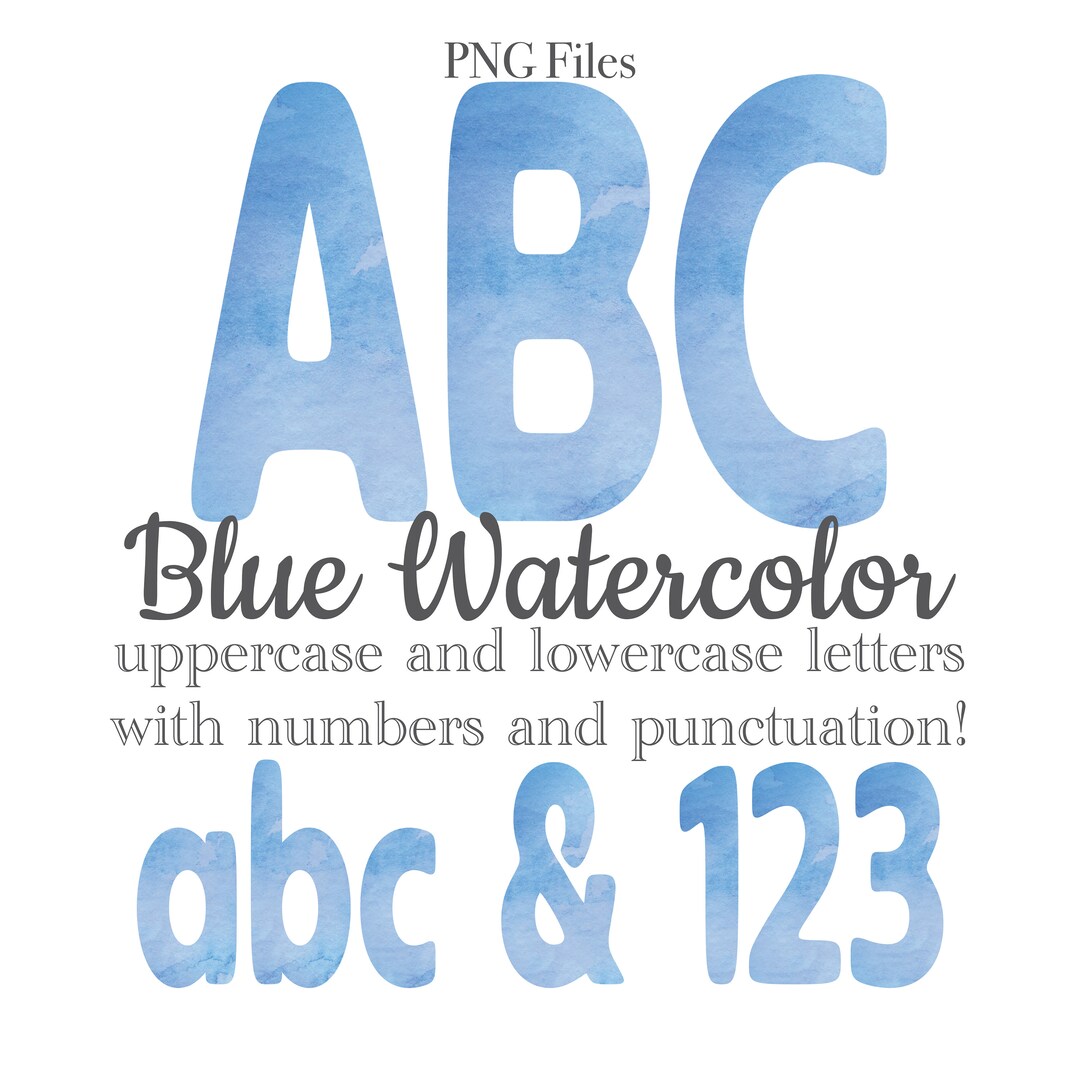 Blue Watercolor Alphabet Letters and Numbers, Baby Shower Lettering ...