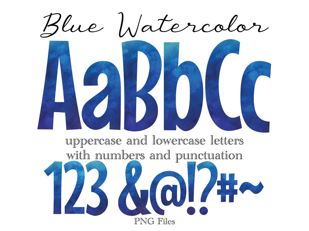 Blue Watercolor Alphabet Letters and Numbers, Baby Shower Lettering ...