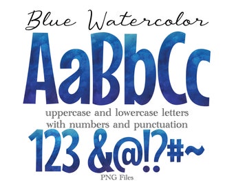 Blue Watercolor Alphabet Letters and Numbers, Baby Shower Letters ...