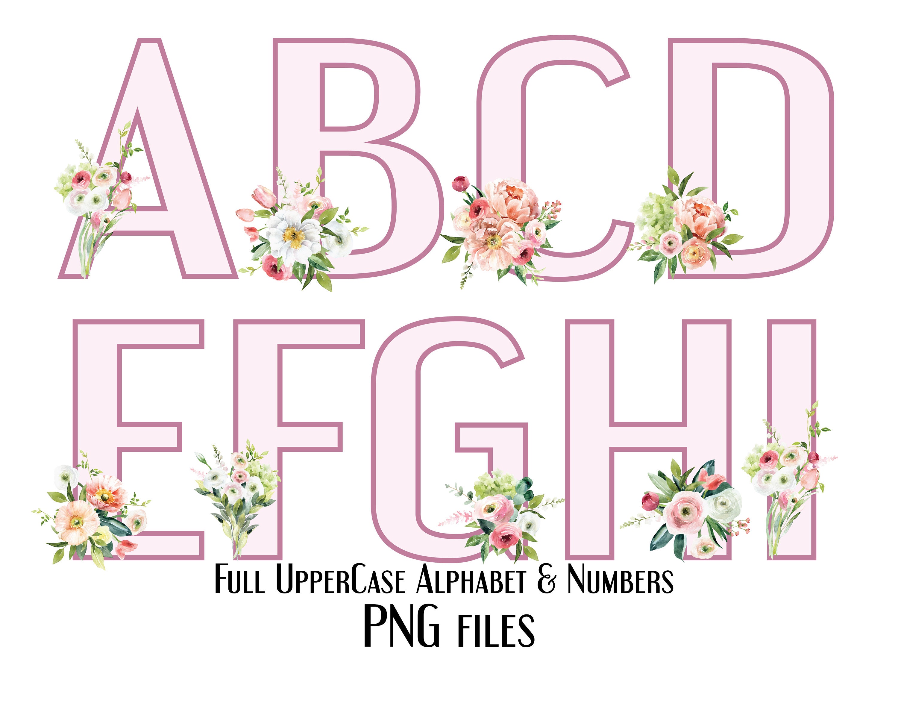 Floral Alphabet Letters and Numbers, PNG Letters, Flower Transparent ...