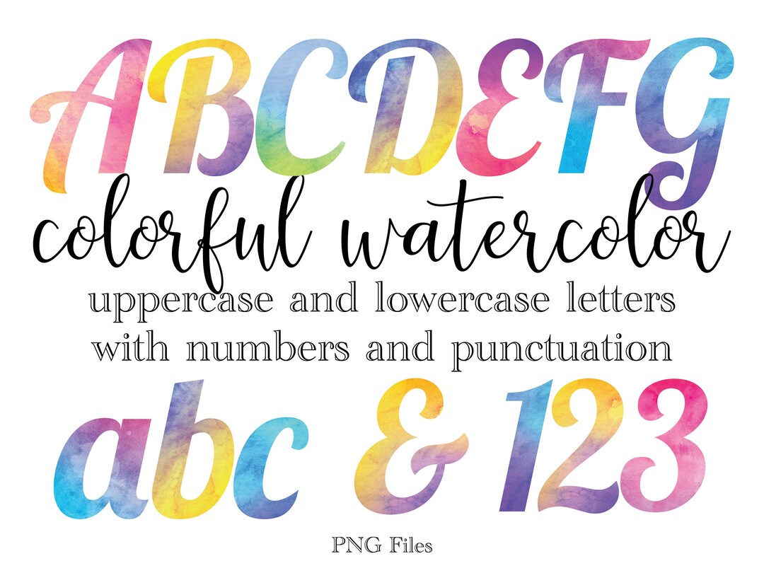 Colorful Watercolor Alphabet Letters and Numbers Bright - Etsy