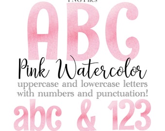 Pink Watercolor Alphabet Letters and Numbers, Wedding Lettering ...