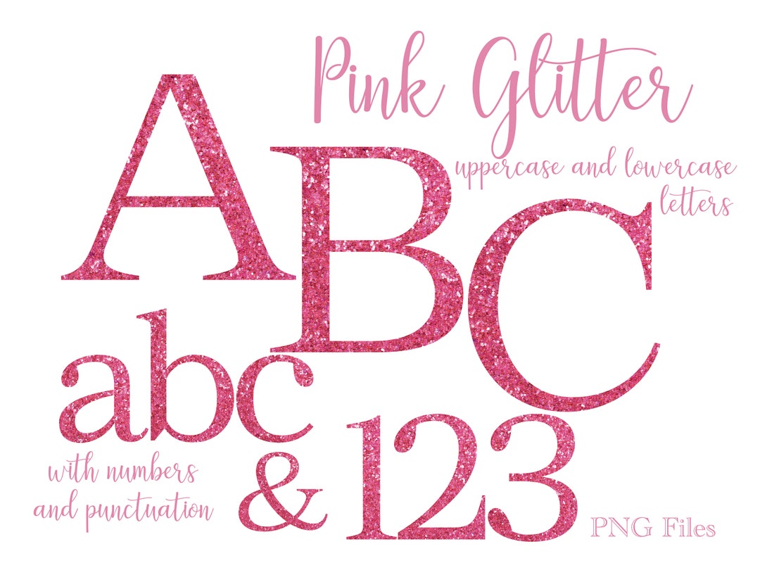 Pink Glitter Alphabet Letters and Numbers, Wedding Lettering, Sparkle ...