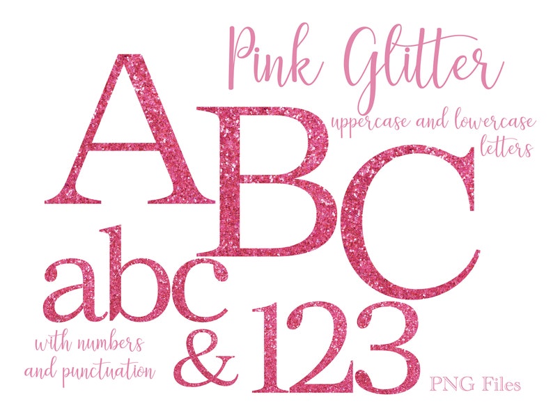 Pink Glitter Alphabet Letters and Numbers, Wedding Lettering, Sparkle ...