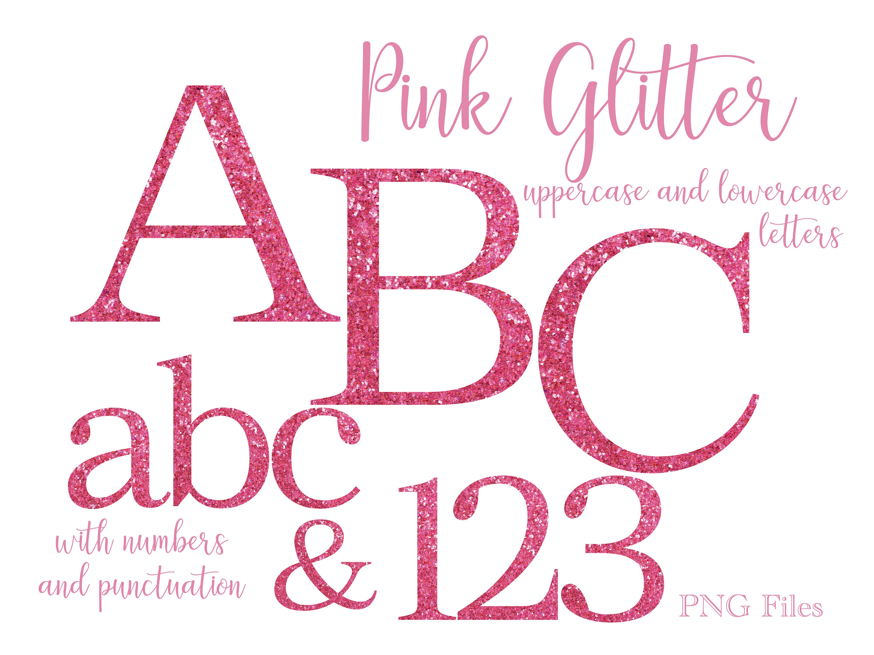 Pink Glitter Alphabet Letters and Numbers, Wedding Lettering, Sparkle ...