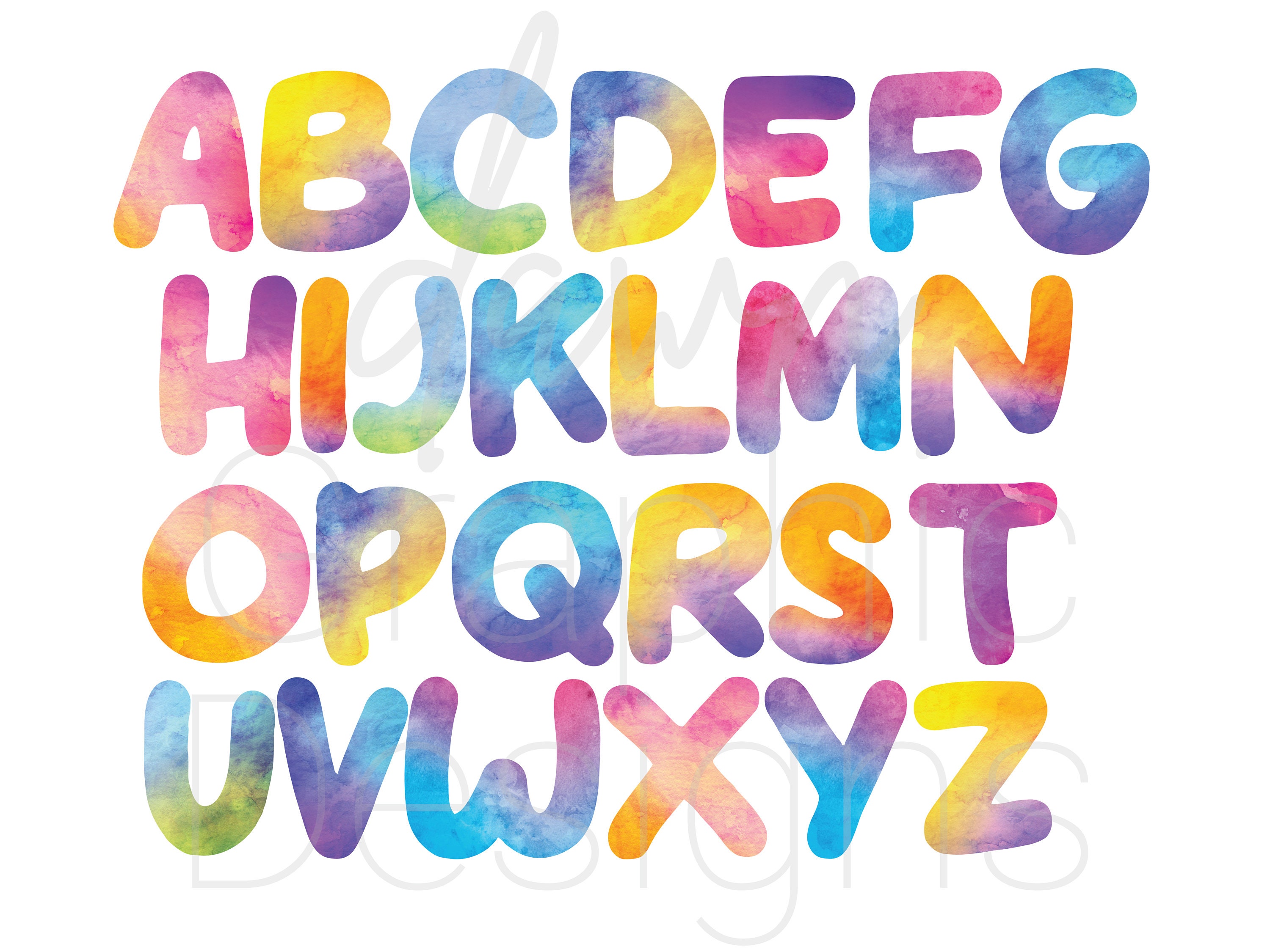 Colorful Watercolor Alphabet Letters and Numbers, Bright Colors Letters ...