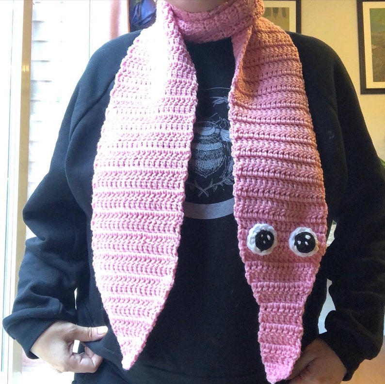 MADE TO ORDER! Worm on a String Crocheted Scarf, Hand Embroidered ...