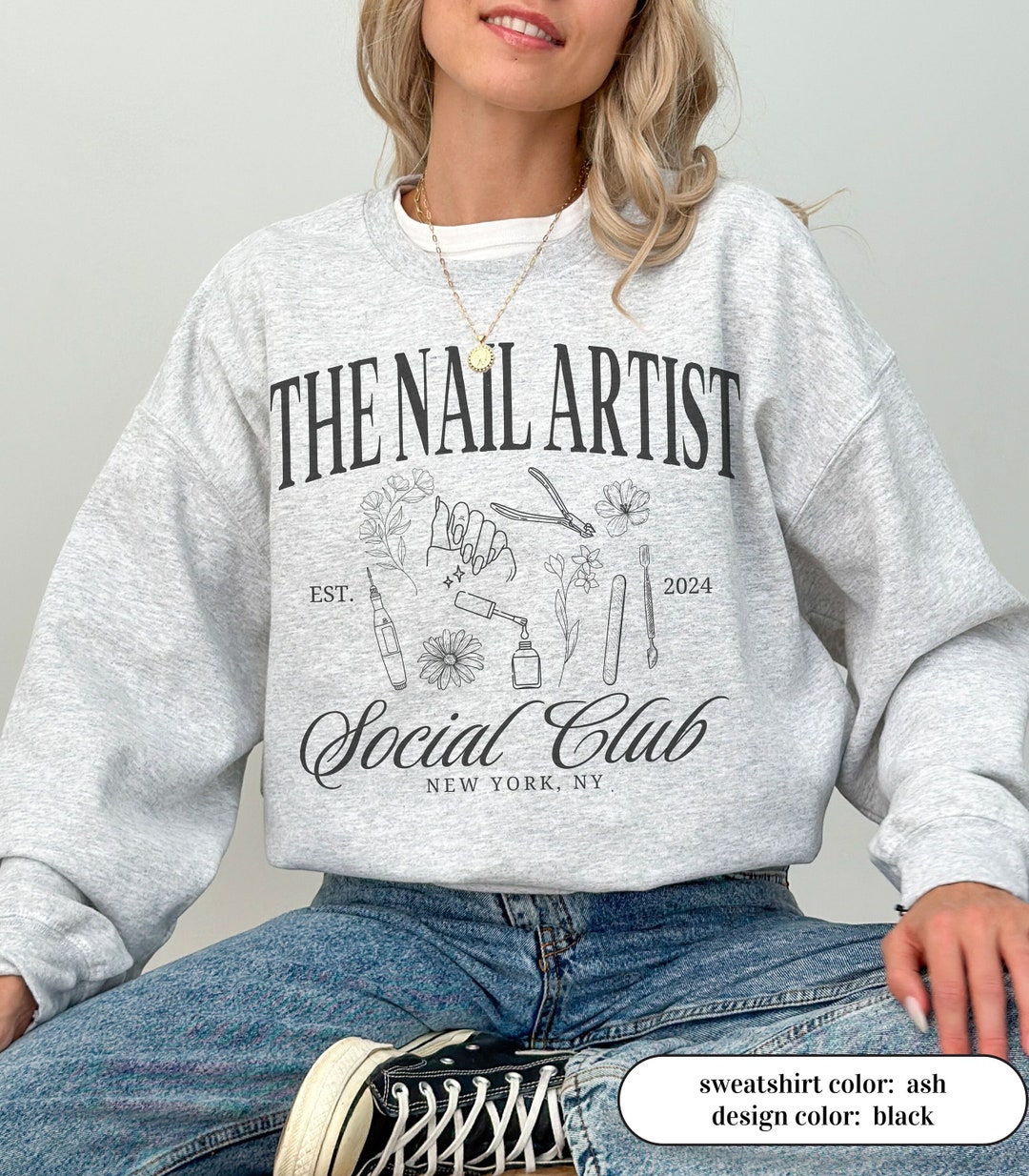 Custom Nail Tech Sweatshirt, Wildflower Nail Artist Social Club ...
