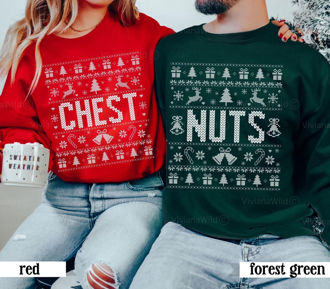 Chest Nuts Couples Ugly Christmas Sweater, Funny Couple Matching ...
