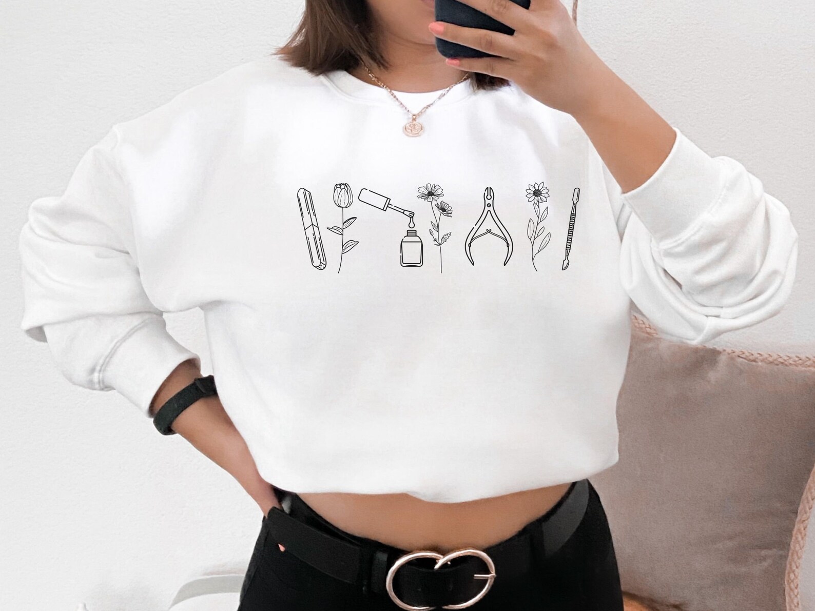 Minimalist Nail Tech Sweatshirt, Wildflower Nail Artist Sweatshirt ...