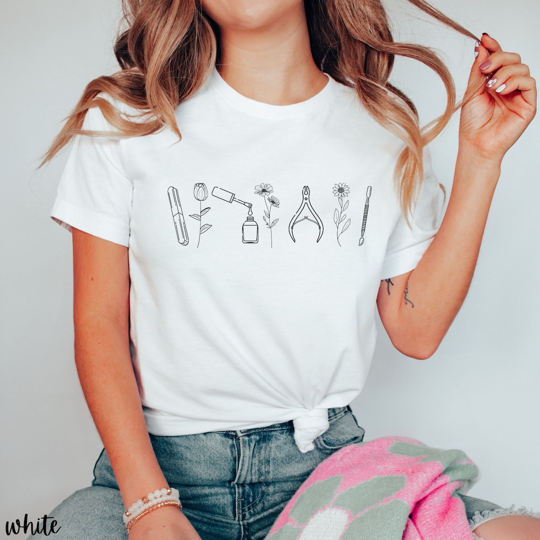 Minimalist Nail Tech T Shirt, Wildflower Nail Artist Shirt, Manicurist ...
