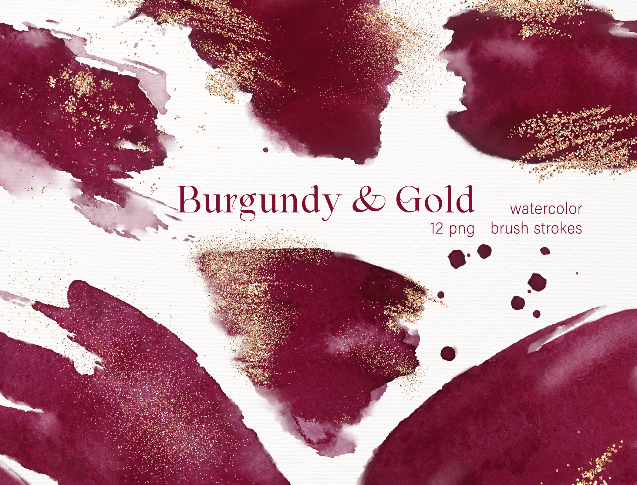 Burgundy Watercolor Splash Clipart Gold Brush Stroke Png Abstract ...