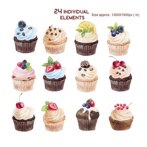 Watercolor Cupcake Clipart Bakery, Baking Png Cupcake Logo Dessert ...
