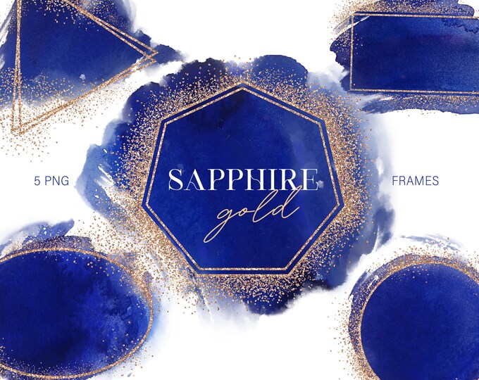 Watercolor Splash Clipart Indigo Gold Glitter Brush Stroke Png Abstract ...