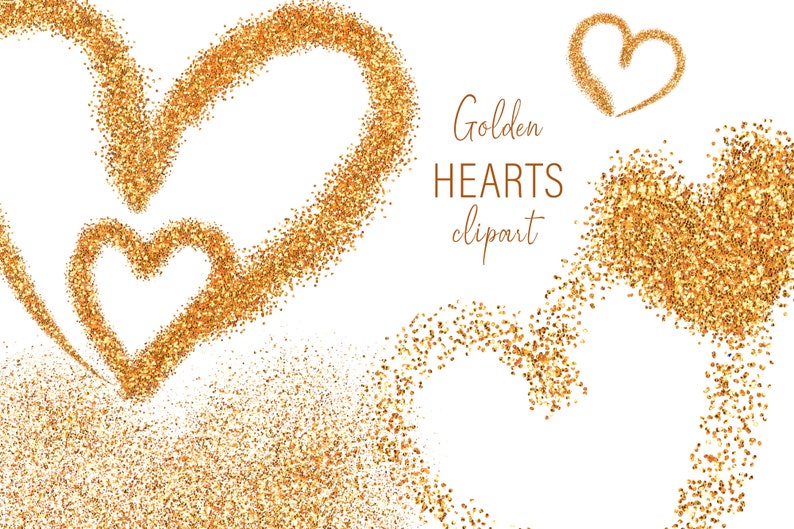 Glitter Heart Png Valentine Clipart. Golden Overlay Hearts Png ...