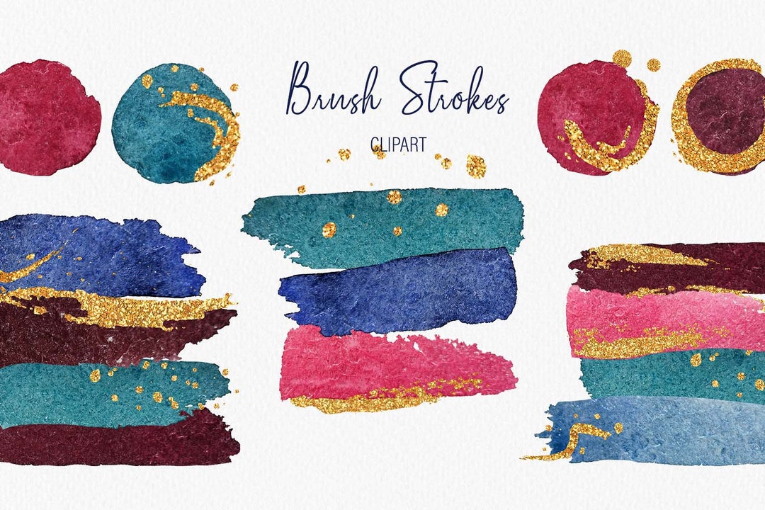 Watercolor Splash Clipart Gold Foil & Glitter Brush Stroke Png Abstract ...