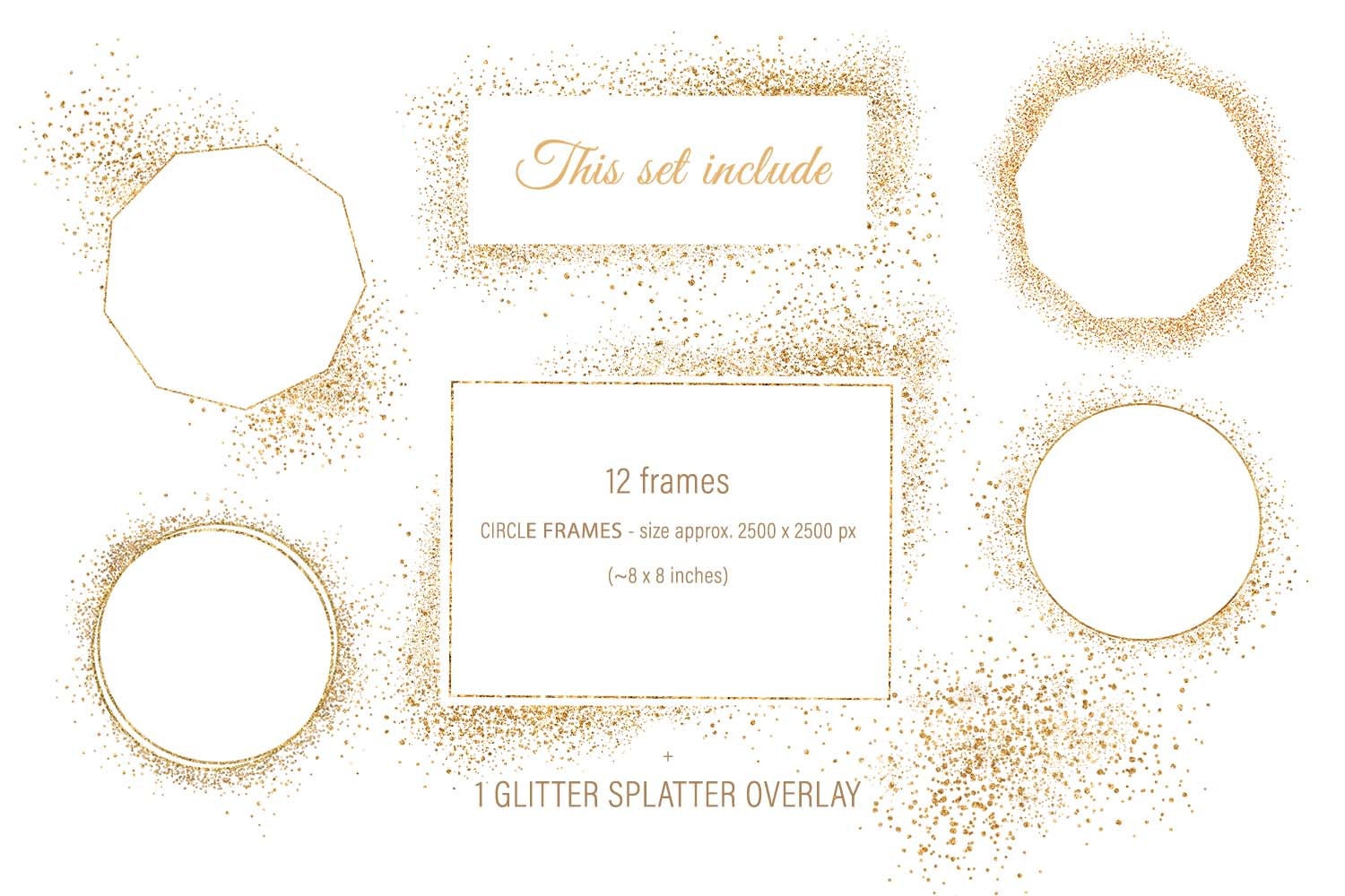 Gold Frames PNG. Glitter Overlay. Christmas, Birthday or Wedding ...