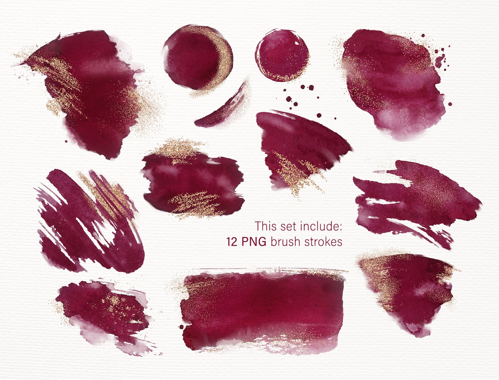 Burgundy Watercolor Splash Clipart Gold Brush Stroke Png Abstract ...
