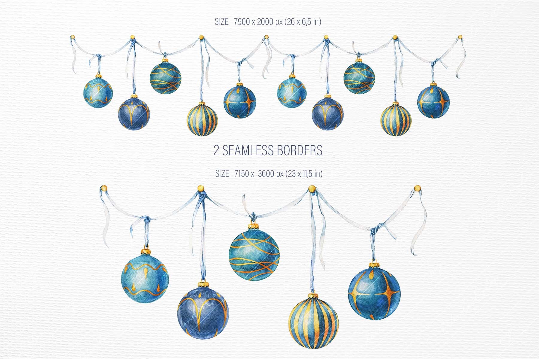 Watercolor Christmas Ornament Clipart. Seamless Border Png. Perfect for ...