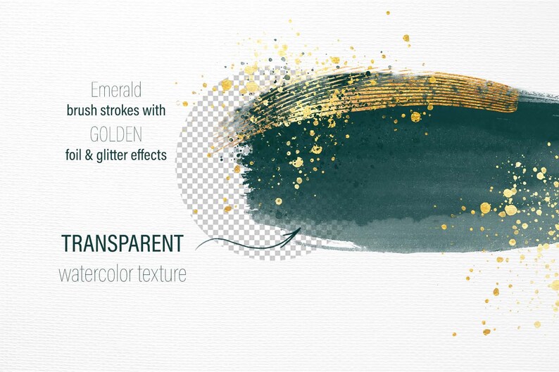 Watercolor Splash Clipart Emerald Gold Glitter Brush Stroke Png ...