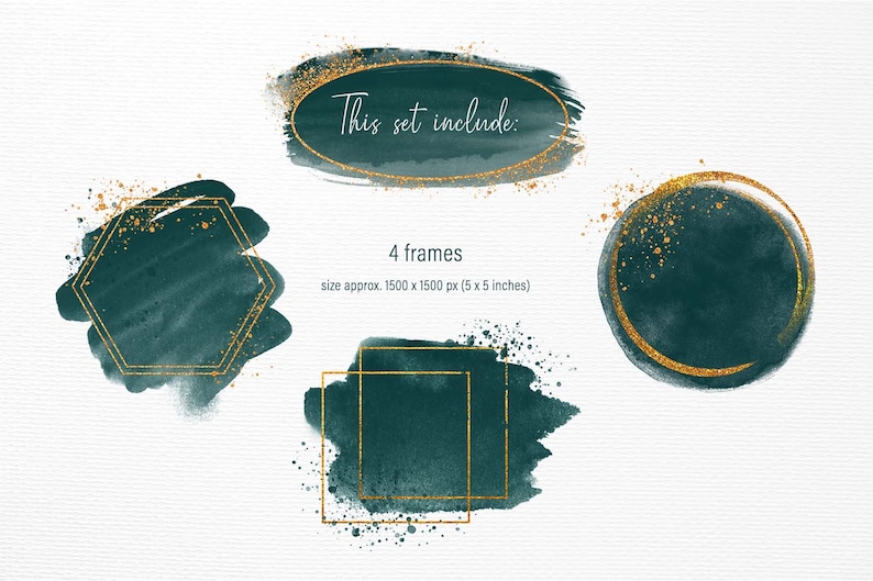 Watercolor Splash Clipart Emerald Gold Glitter Brush Stroke Png ...