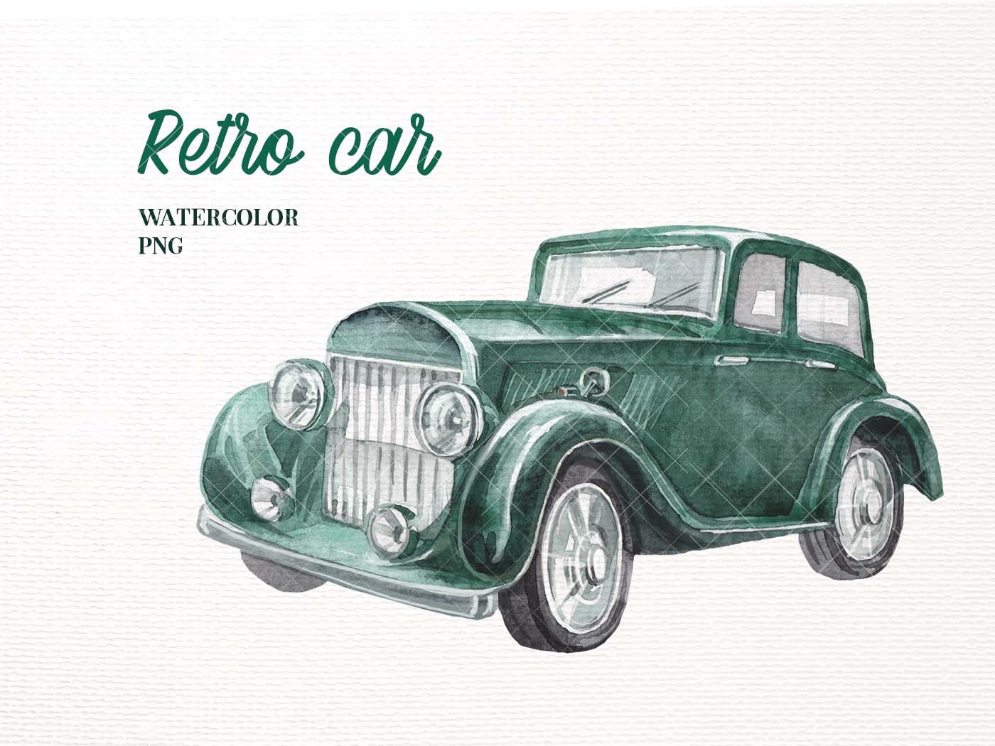 Vintage Car PNG. Classic Car Clipart. Retro Car Watercolor Graphic for ...