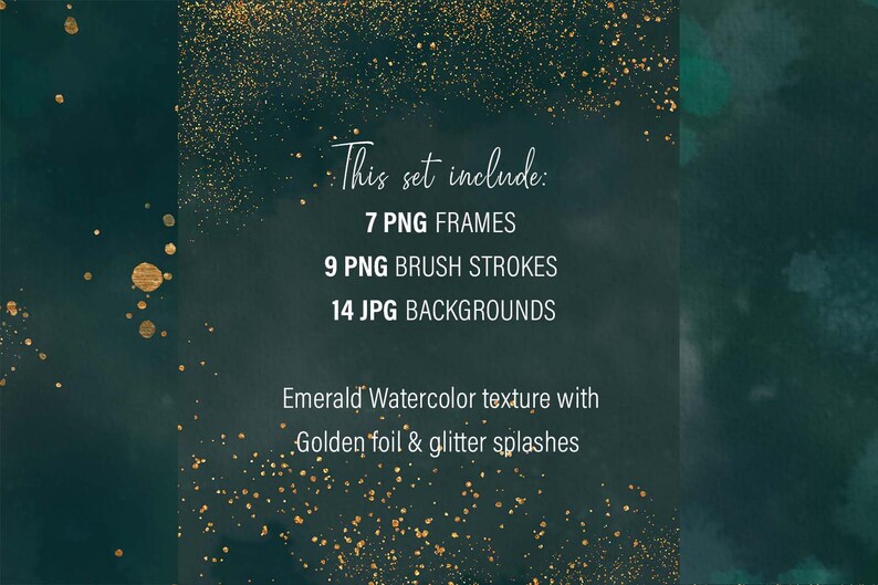 Watercolor Splash Clipart Emerald Gold Glitter Brush Stroke - Etsy