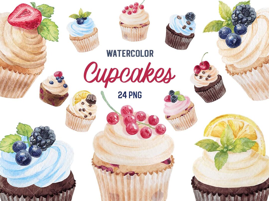 Watercolor Cupcake Clipart Bakery, Baking Png Cupcake Logo Dessert ...