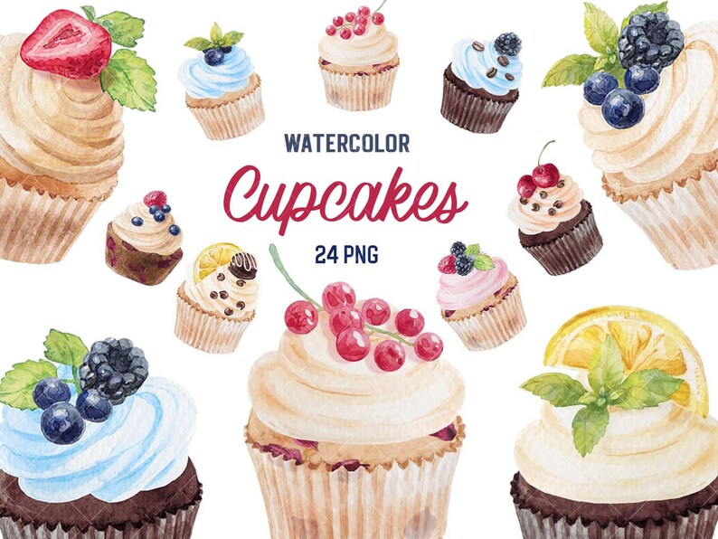 Watercolor Cupcake Clipart Bakery, Baking Png Cupcake Logo Dessert ...