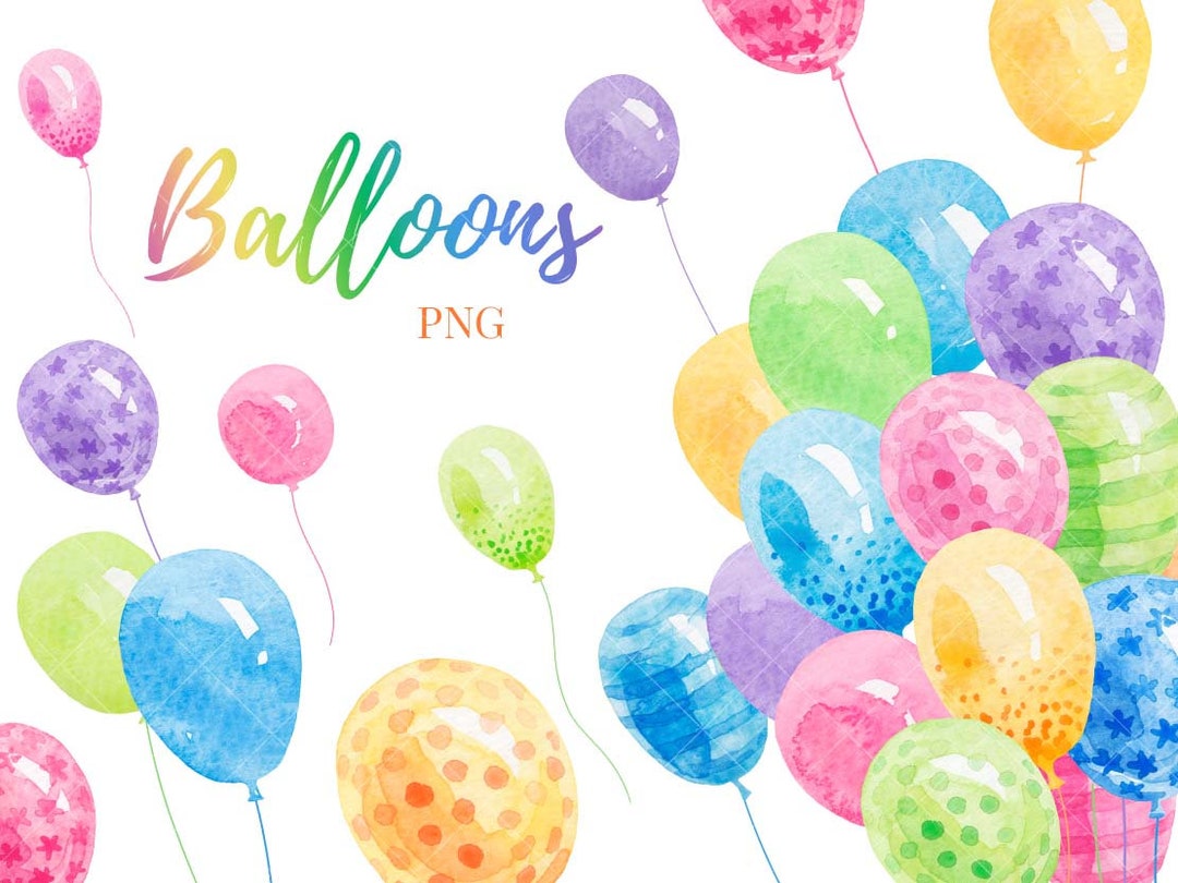 Colorful Watercolor Balloons Clipart PNG Great for Birthday Card, Party ...