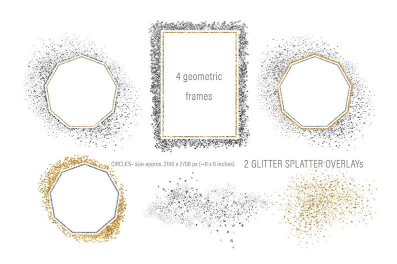 Silver Gold Frames PNG. Glitter Overlay. Christmas, Birthday or Wedding ...